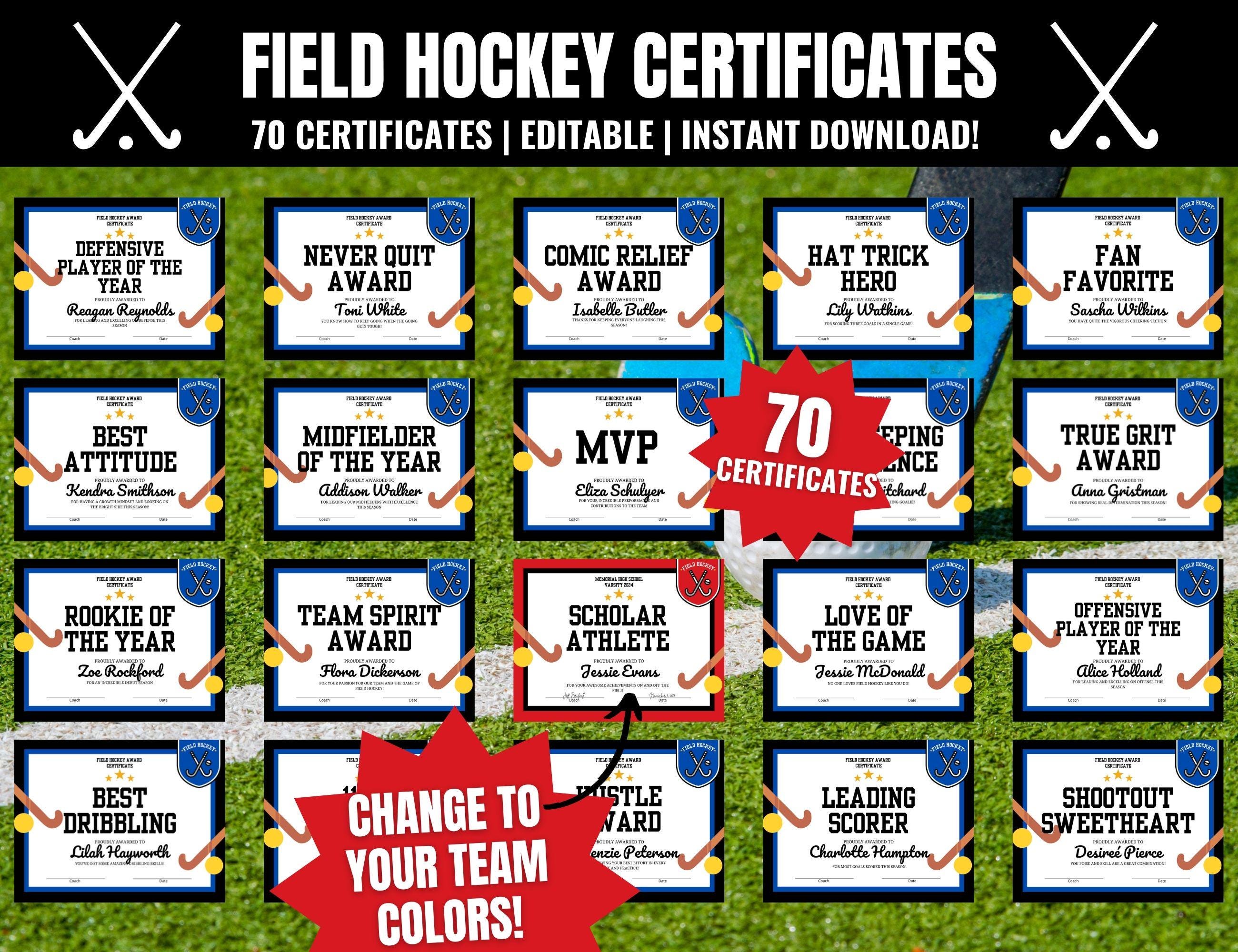 Editable Field Hockey Awards: 70 Team Certificates (digital Download ...
