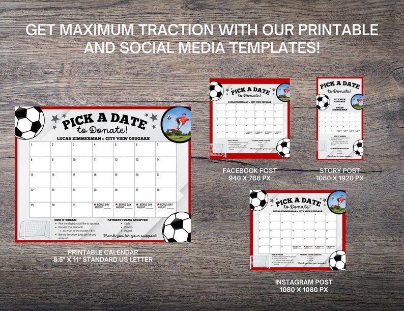 Soccer Calendar Fundraiser Kit: Printable Fundraising Calendar ...