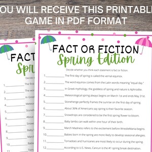 Spring Fact or Fiction Trivia Game Fun Spring Quiz for - Etsy
