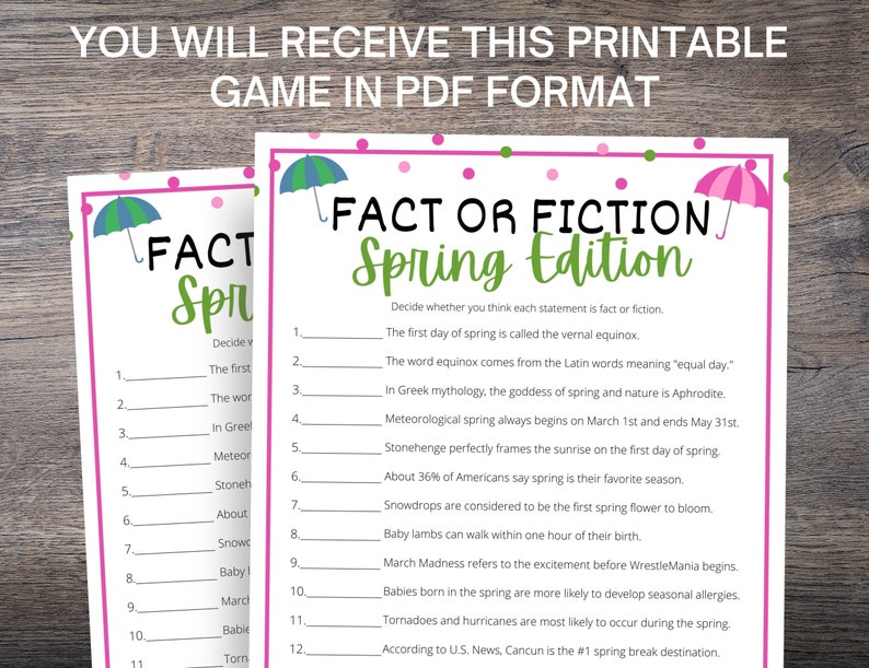 Spring Fact or Fiction Trivia Game Fun Spring Quiz for - Etsy