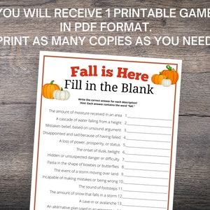 Fall Fill-in-the-blank Game: Printable Autumn Activity (PDF Download ...