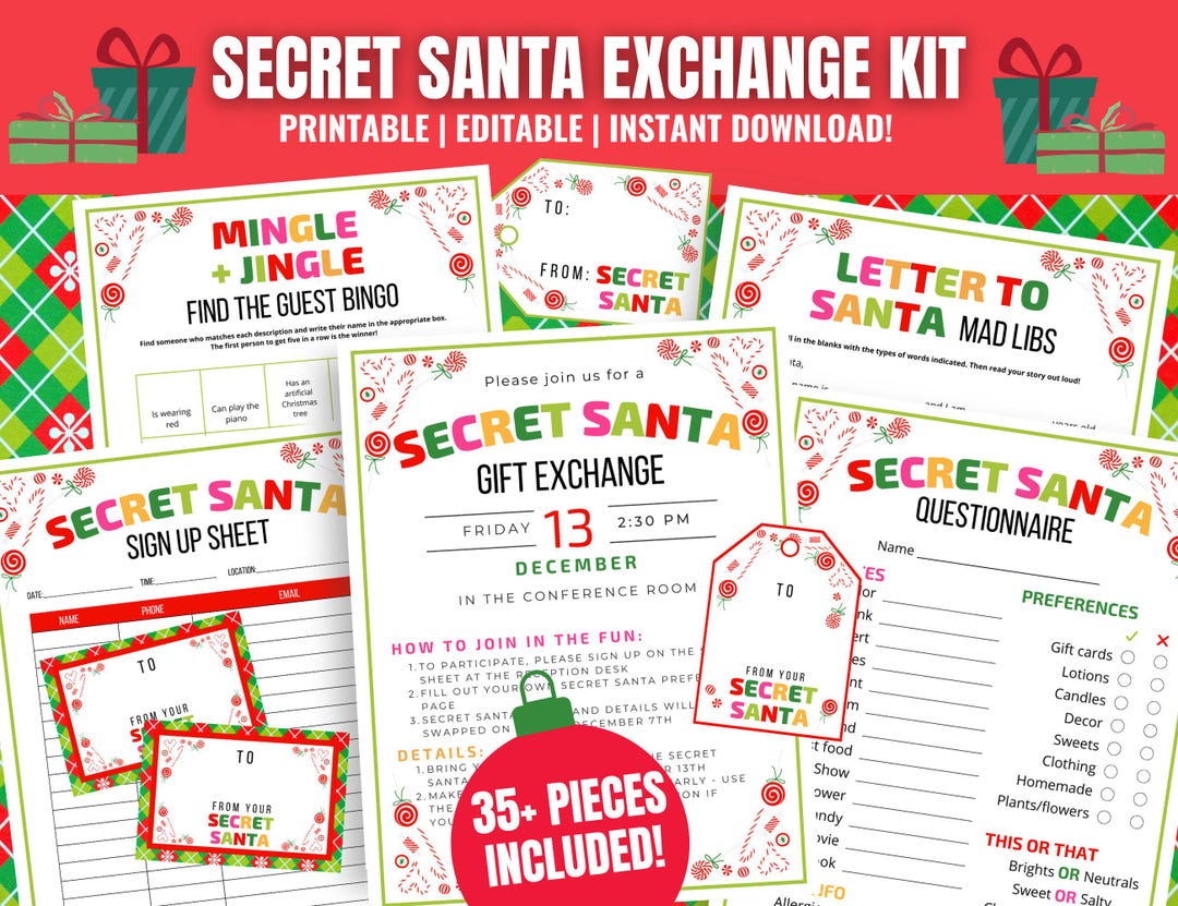 Secret Santa Gift Exchange Kit, Gift Exchange Party, Secret Santa ...