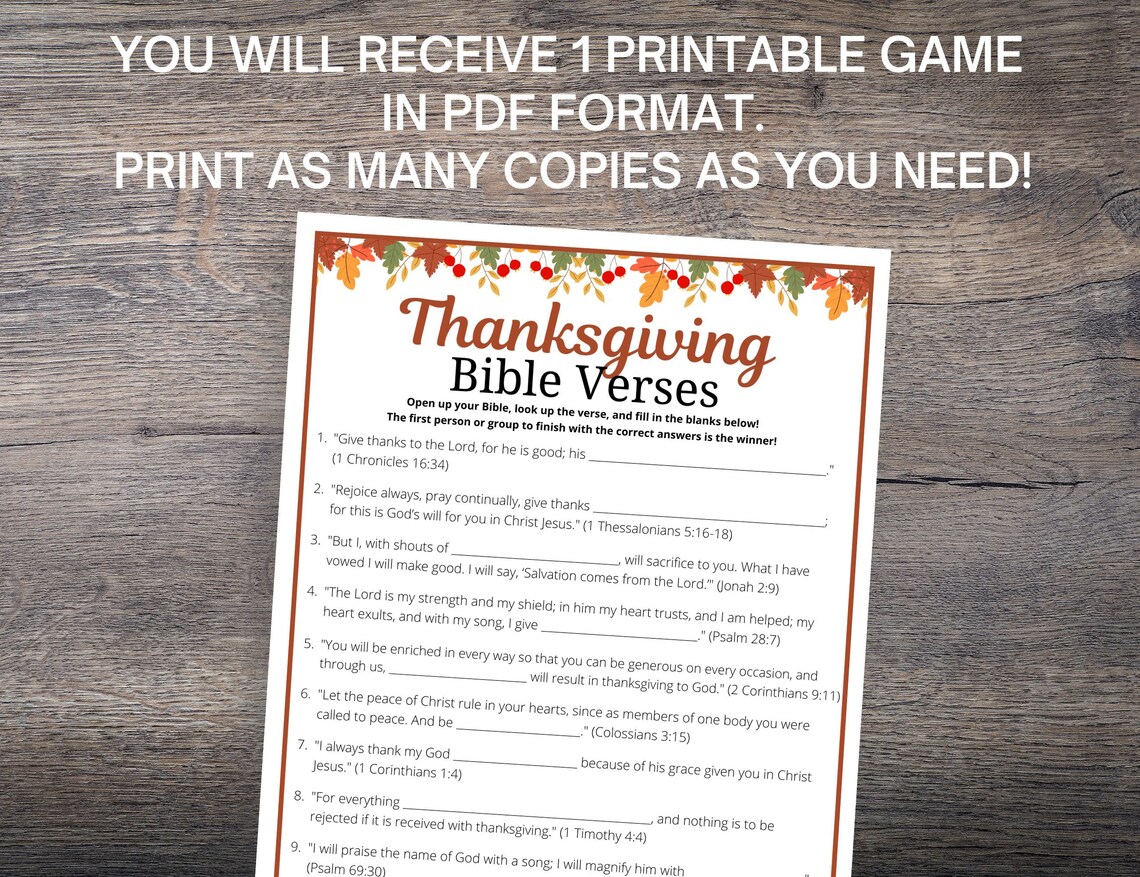 Thanksgiving Bible Verses Trivia Game: Christian Printable (digital ...
