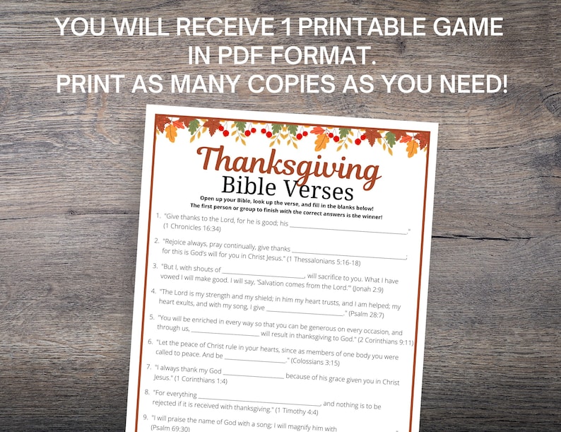 Thanksgiving Bible Verses Trivia Game: Christian Printable (digital ...