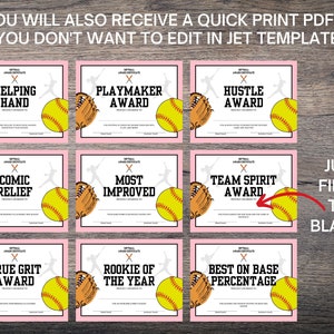Editable Softball Award Certificates, Softball Team Awards, Softball ...