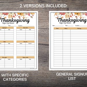 Thanksgiving Potluck Sign-up Sheet: Dinner, Church, Office (PDF ...