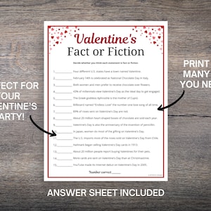 Valentine’s Fact or Fiction Game, Fun Valentine's Day Trivia Game ...