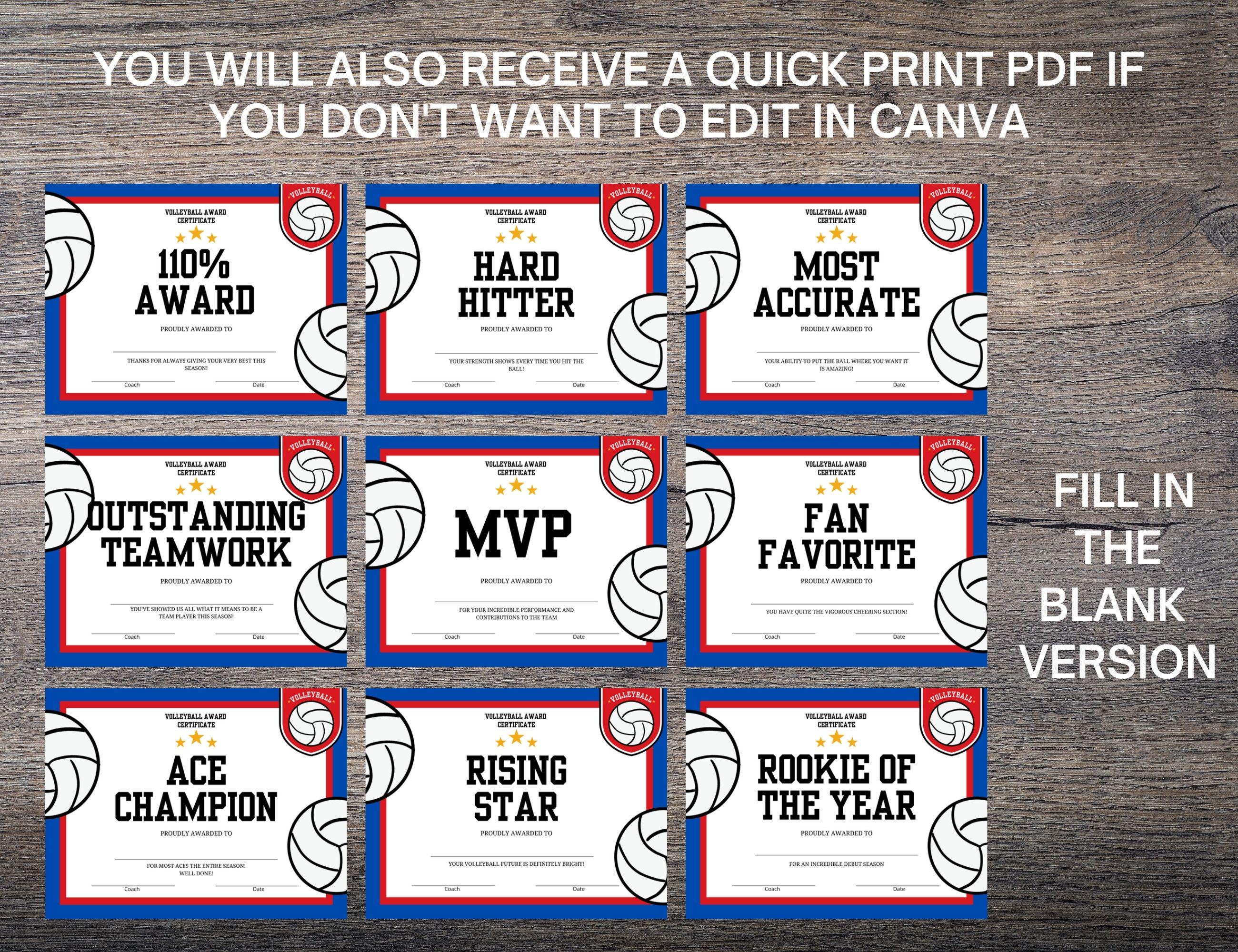 Editable Volleyball Award Certificates: Team Party, End of Season ...