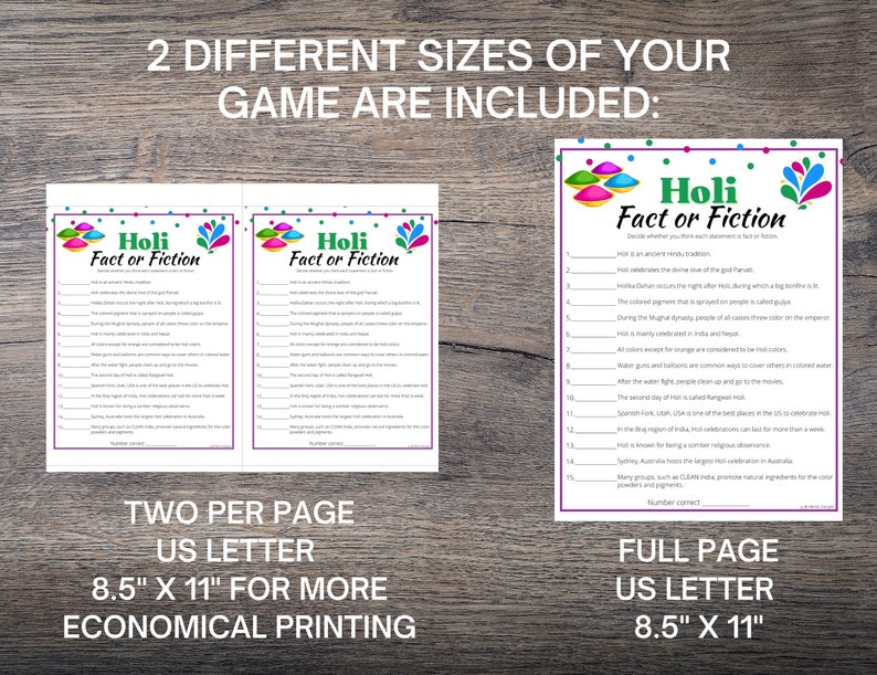 Holi Fact or Fiction Trivia Game Fun Holi Quiz Game How to - Etsy