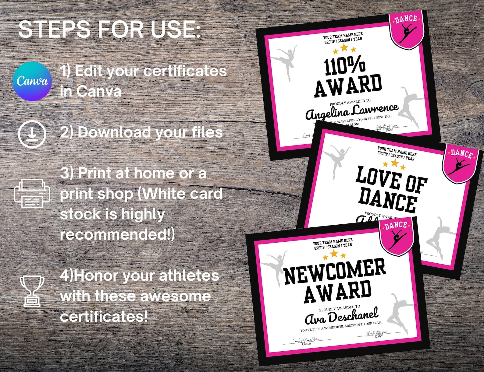 Editable Dance Award Certificates for Dance or Drill Team (digital ...