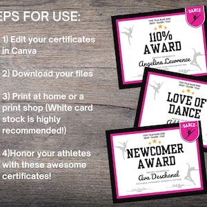 Editable Dance Award Certificates for Dance or Drill Team (digital ...