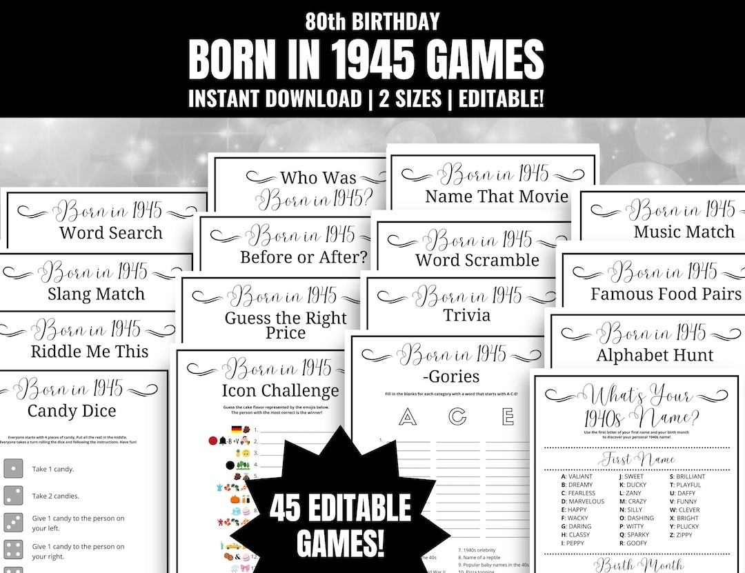 80th Birthday Games: Born in 1945 Trivia, Party Games (digital Download ...