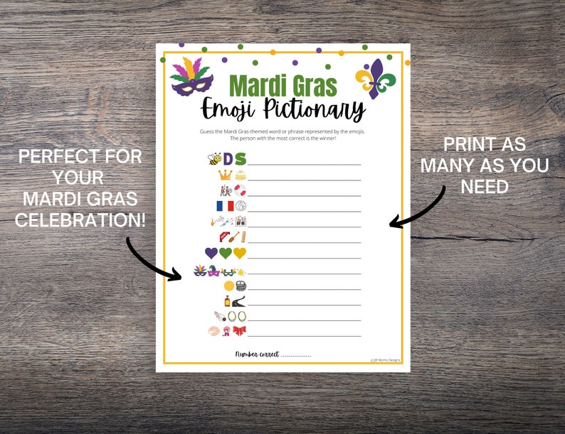 Mardi Gras Emoji Pictionary Game Fun Mardi Gras Games for - Etsy
