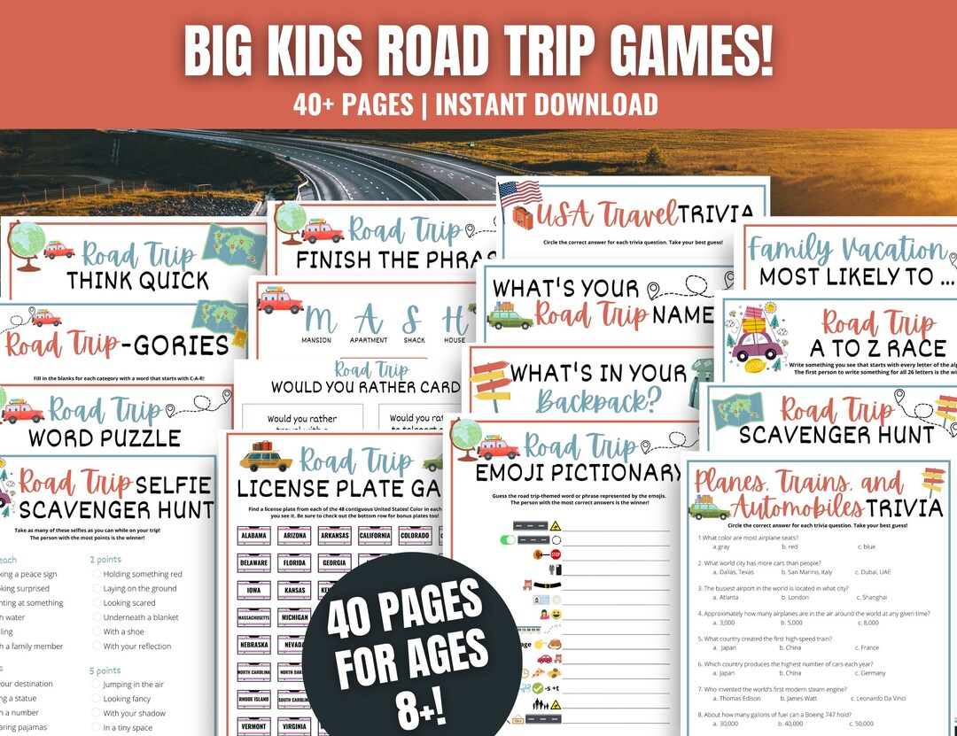Big Kids Road Trip Games Bundle, Road Trip Activities for Kids, Tweens ...