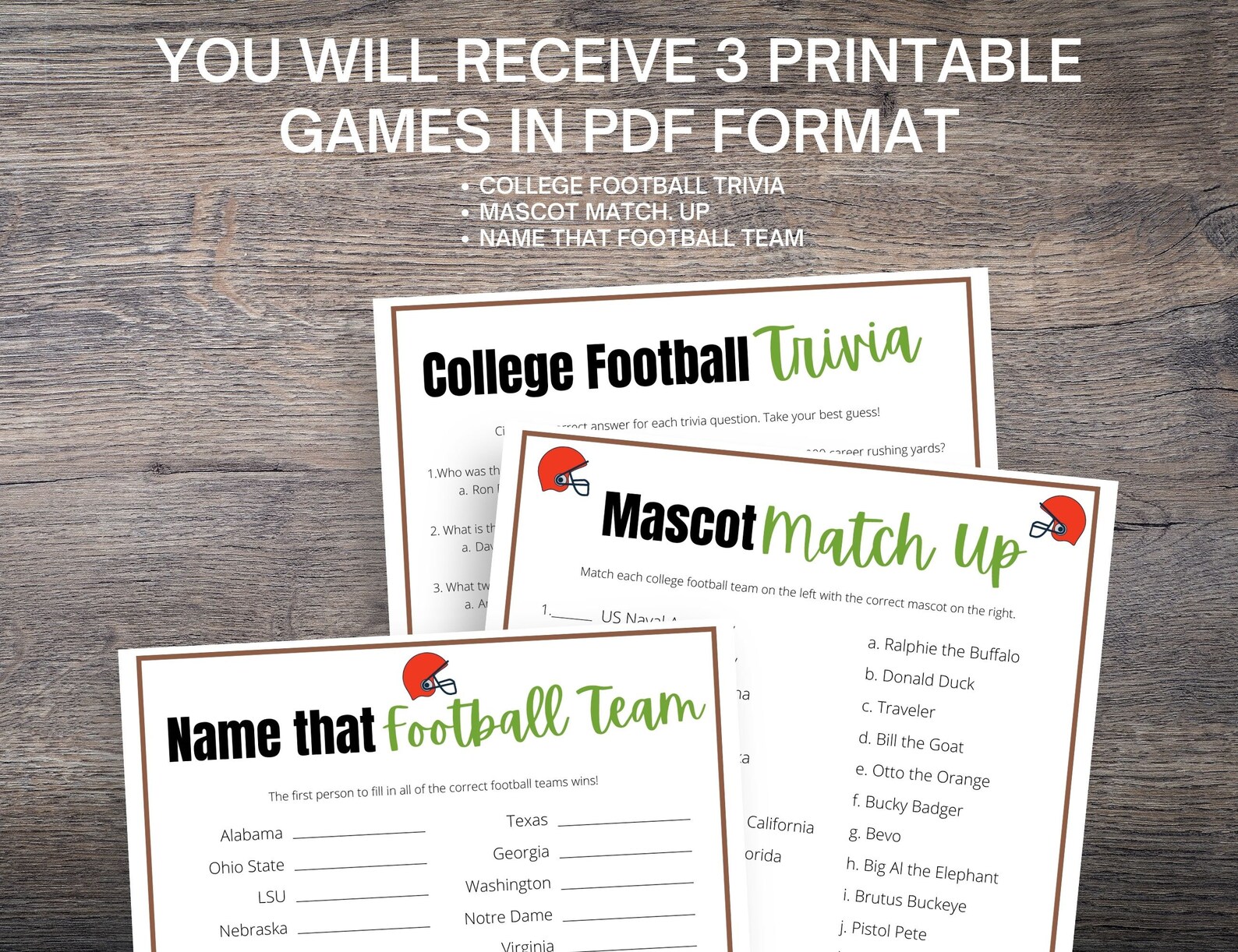 College Football Trivia Games Bundle College Football Party - Etsy