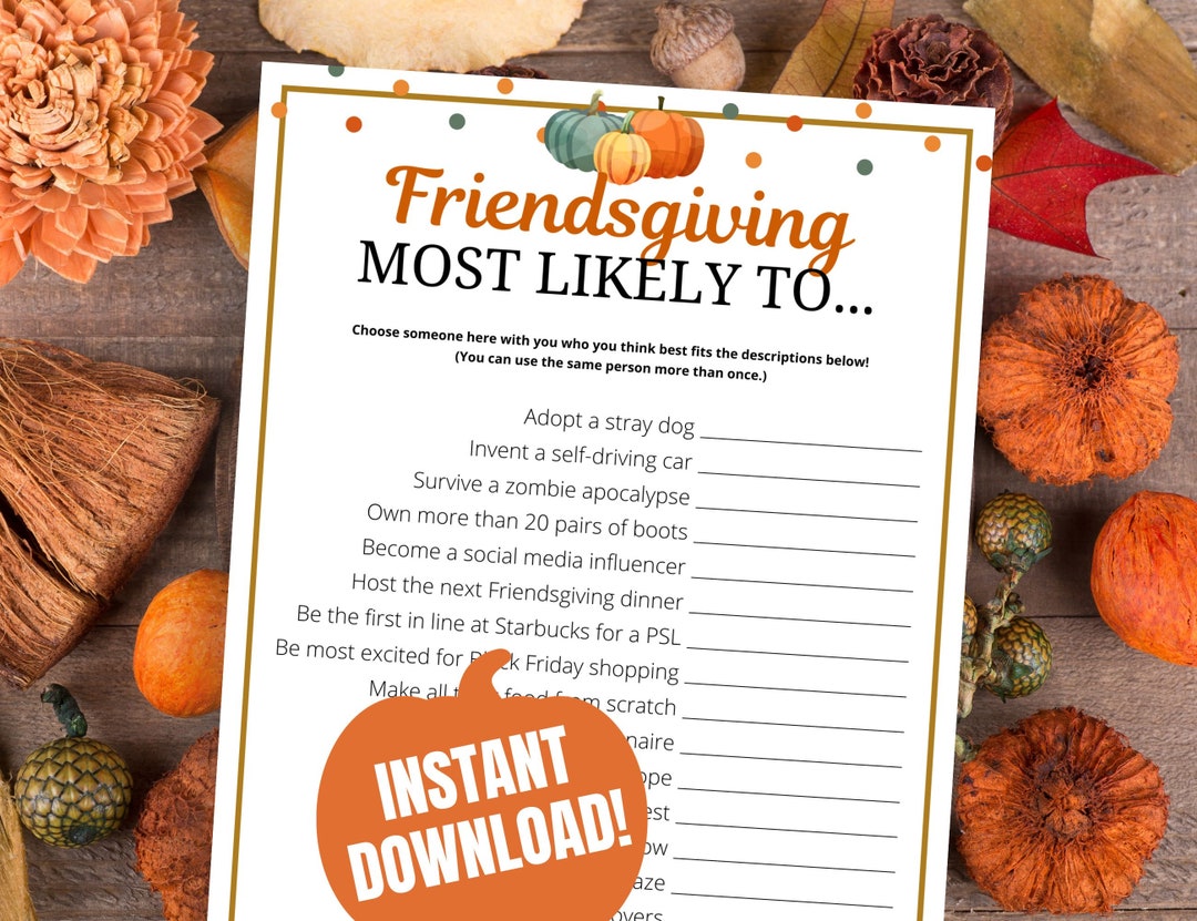 Friendsgiving Most Likely to Game: Fun Thanksgiving Group Activity (PDF ...
