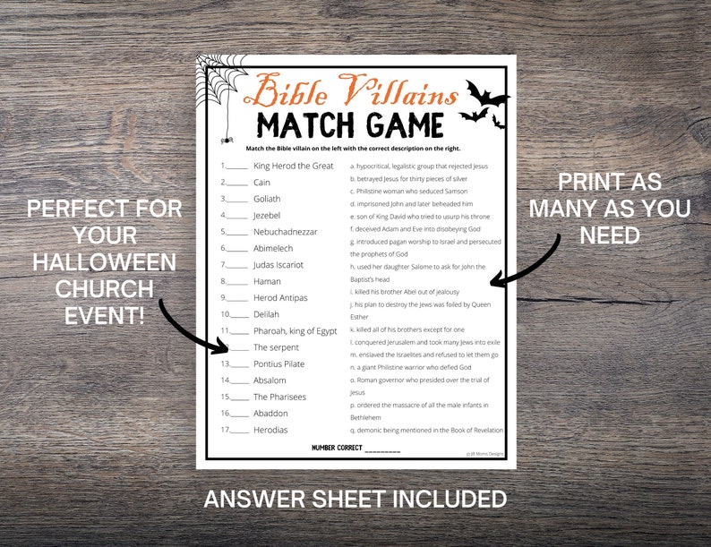 Bible Villains Match Game Christian Halloween Games - Etsy
