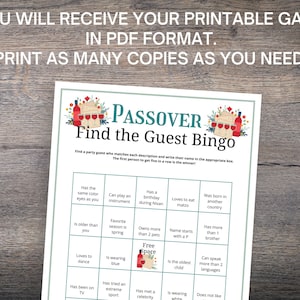 Passover Find the Guest Bingo Game, Passover Human Bingo Group Game ...