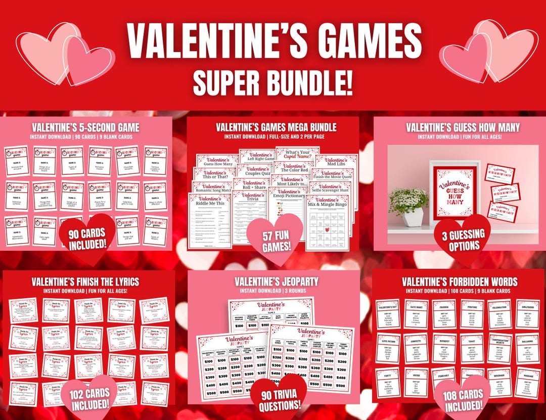 Valentine Games SUPER Bundle, Valentine Party Games, Valentine Trivia ...