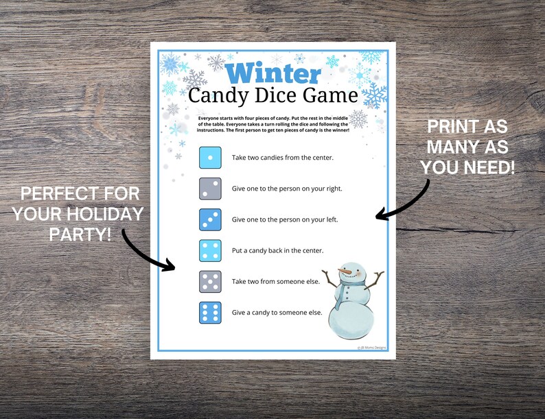 Winter Candy Dice Game: Holiday Party Activity for Kids (PDF) - Etsy