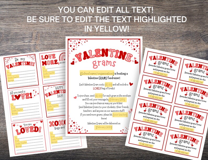 Editable Valentine Grams Fundraising Kit: PTO PTA School or Sports ...