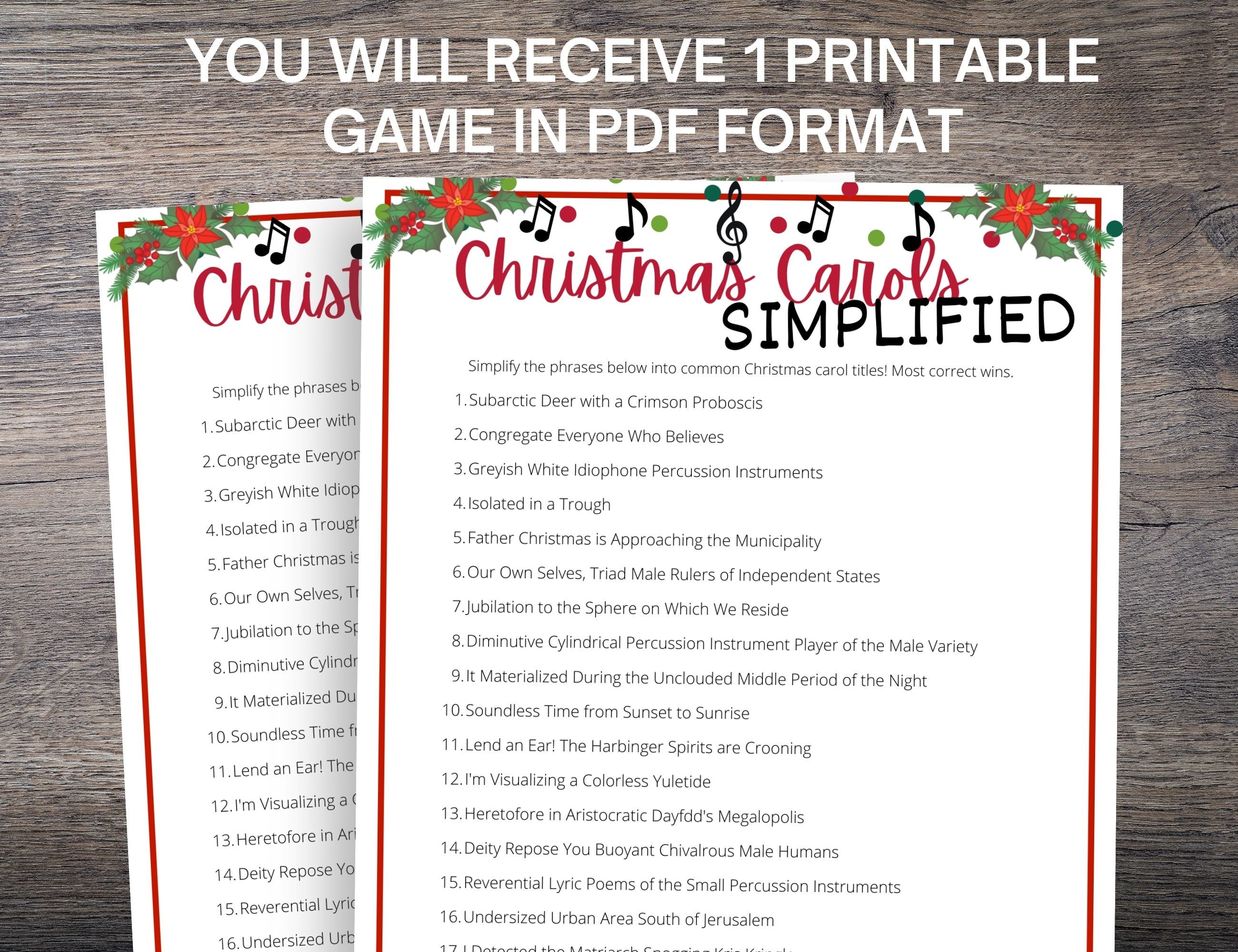 Christmas Carols Printable Game for Adults Challenging - Etsy