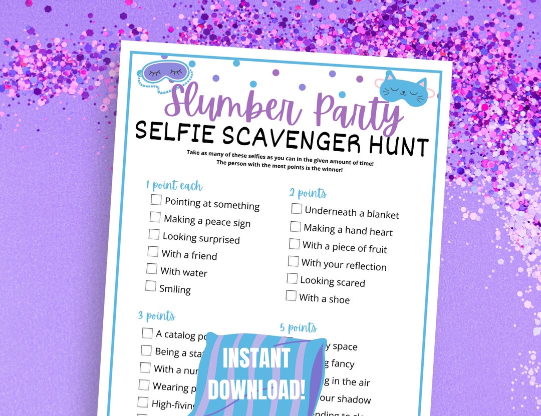 Sleepover Selfie Scavenger Hunt Game: Tween/teen Pajama Party Activity ...
