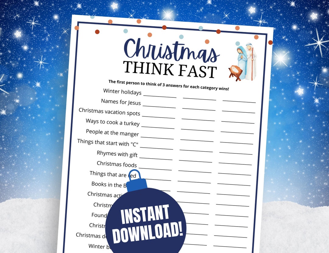 Bible Christmas Think Fast Game: Church Party Icebreaker (PDF Download ...