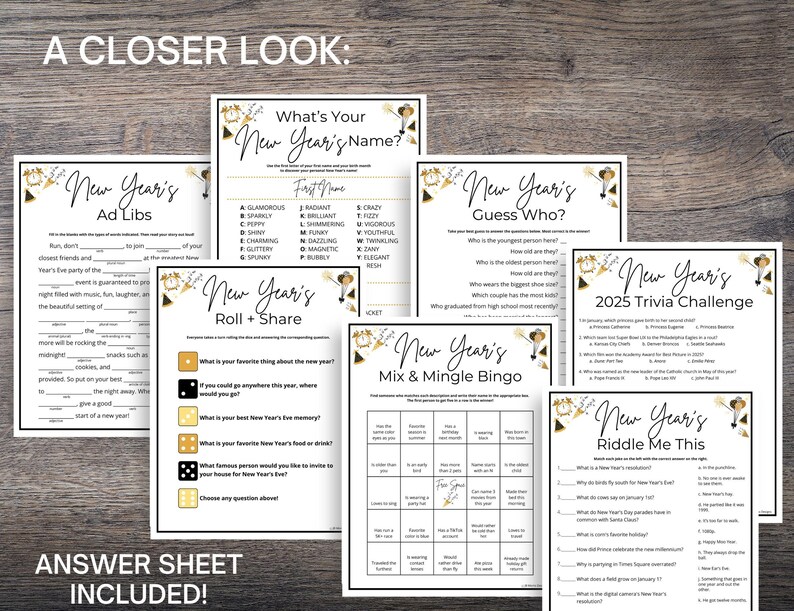 New Year's Games MEGA Bundle: 70 Printable Party Games, Activities and ...
