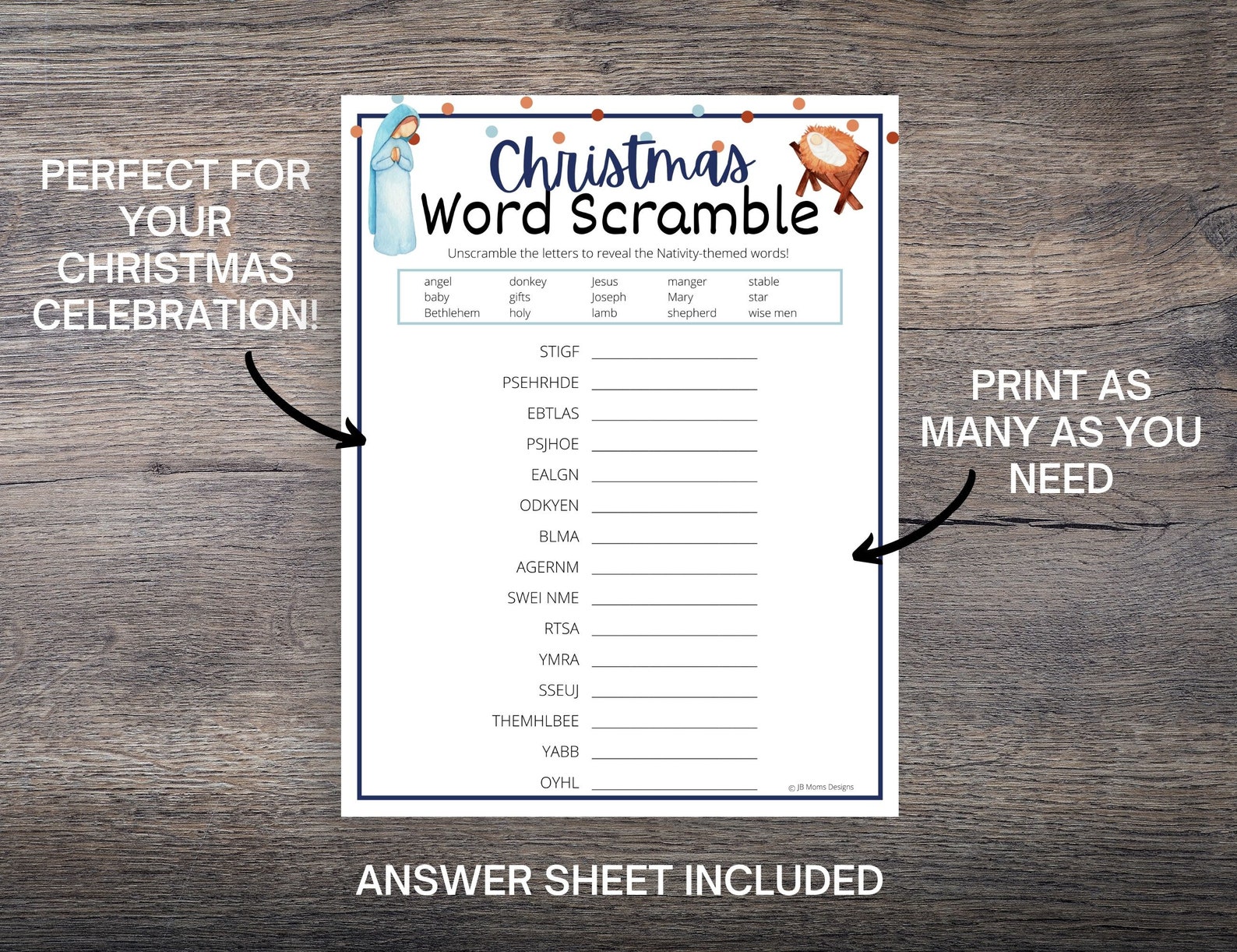 Bible Christmas Word Scramble Game Christian Christmas Game - Etsy