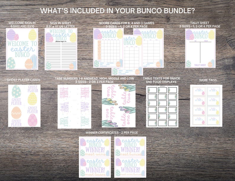 Easter Bunco Party Bundle: Printable Scorecards, Tally Sheets and More ...