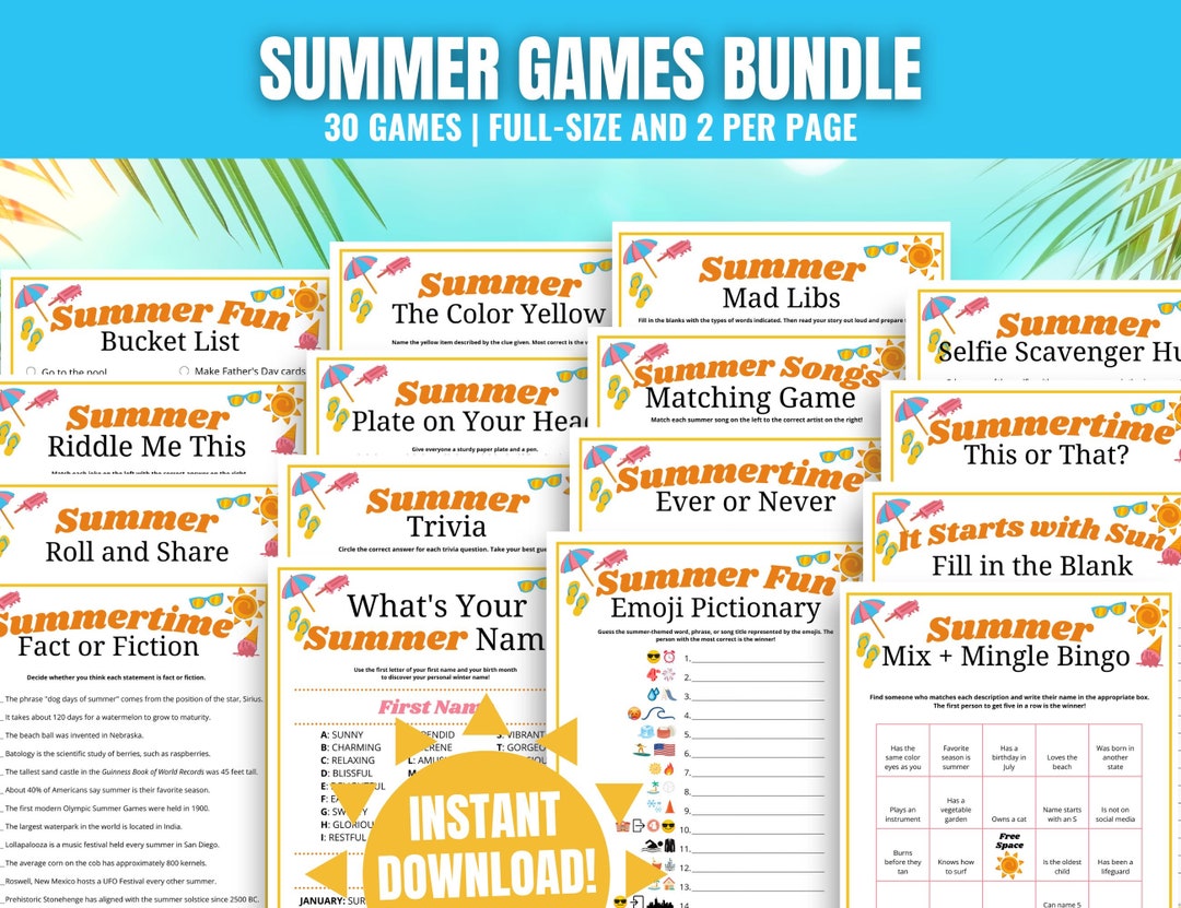 Summer Games MEGA BUNDLE, Fun Summer Activities for Kids, Teens ...