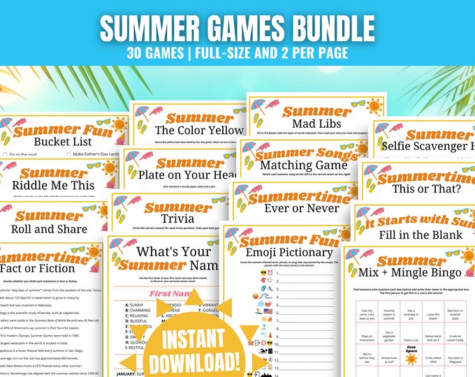 Summer Printable Games Bundle, Summertime Activity, Summer Kids Games ...