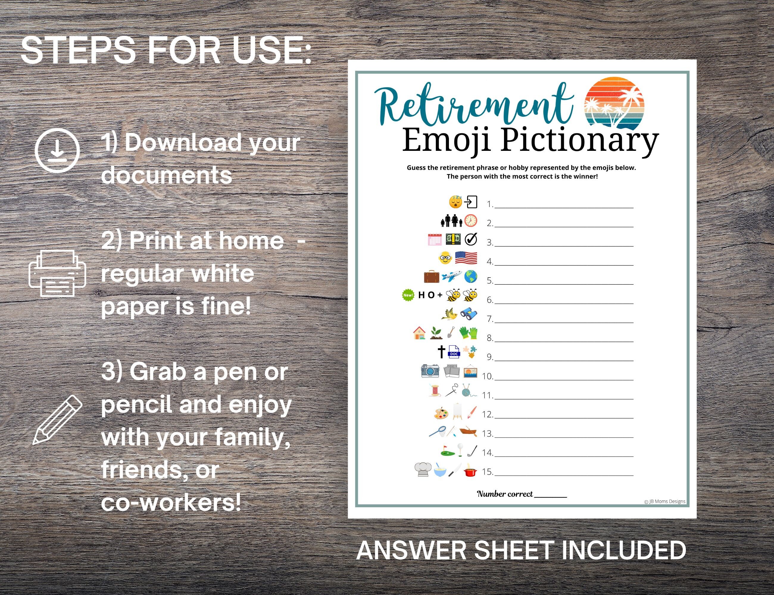 Retirement Emoji Pictionary Game: Fun Office Party Activity (digital ...