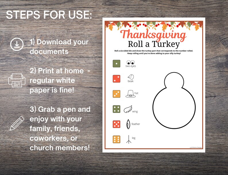 Thanksgiving Roll a Turkey Game: Kids Classroom Party Activity (PDF ...