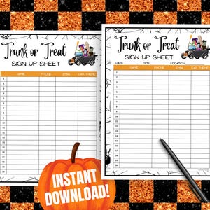 Trunk or Treat Sign up Sheet, Printable Trunk or Treat Signup Form ...
