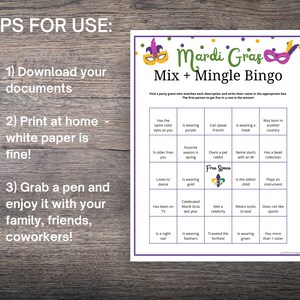 Mardi Gras Human Bingo Game: Mix and Mingle Party Icebreaker Activity ...