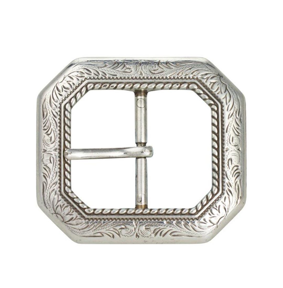 1-1/2” Octagonal Rope Edge Engraved Western Double Buckle. Antique ...