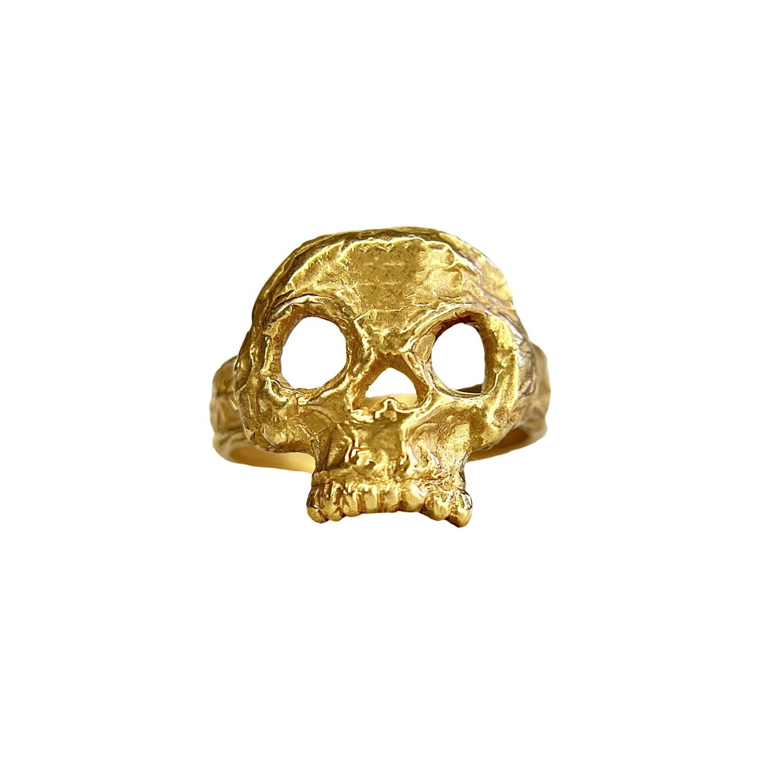 14k Gold Skull Ring Ancient Ancient Design Solid Gold Momento Mori Ring ...