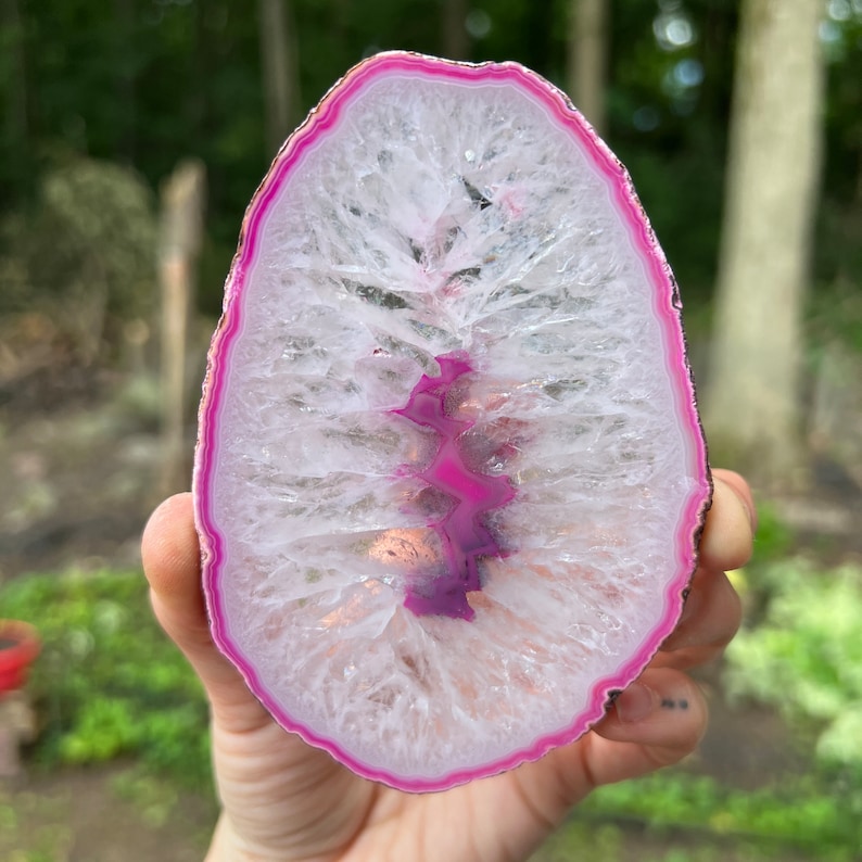 Large Hot Pink Agate Geode Slice With Crystal Formation Healing Stone ...