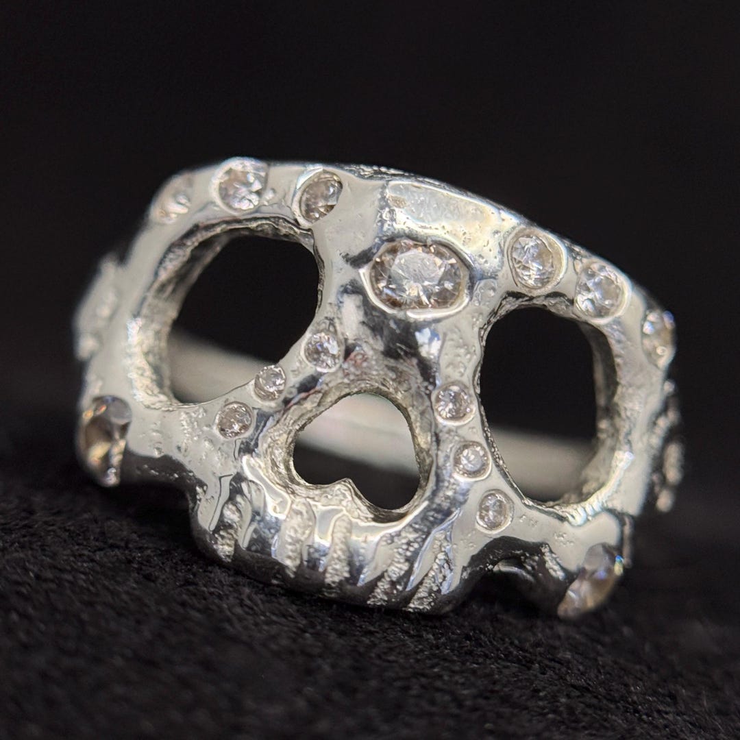 Diamond Skull Ring, Sterling Silver, Memento Mori, Custom Made Jewelry ...