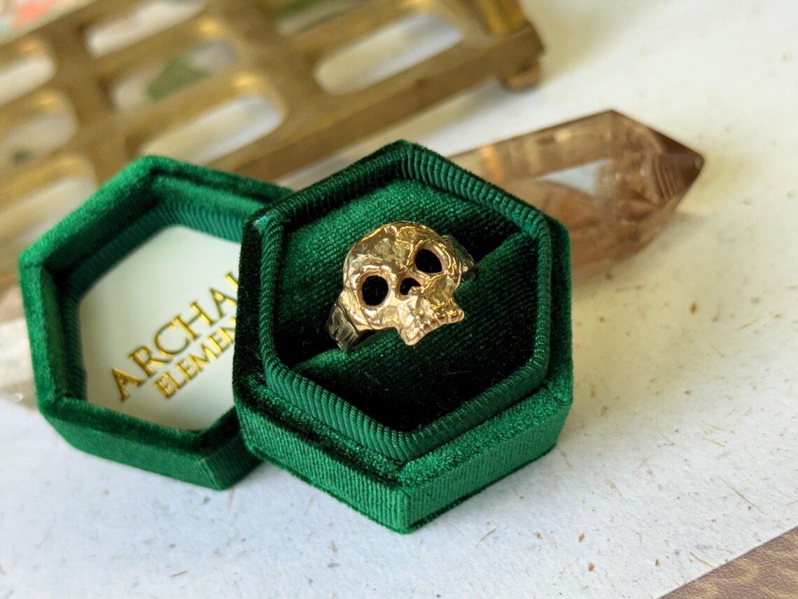 14k Gold Skull Ring Ancient Ancient Design Solid Gold Momento Mori Ring ...