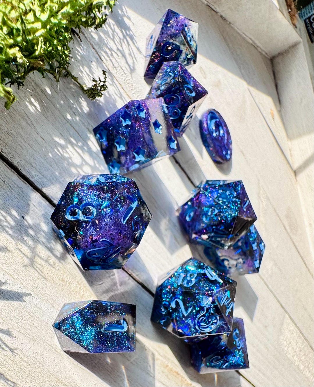 Purple and Blue Galaxy Advantage Dice Set With Matching Potion Bottle ...