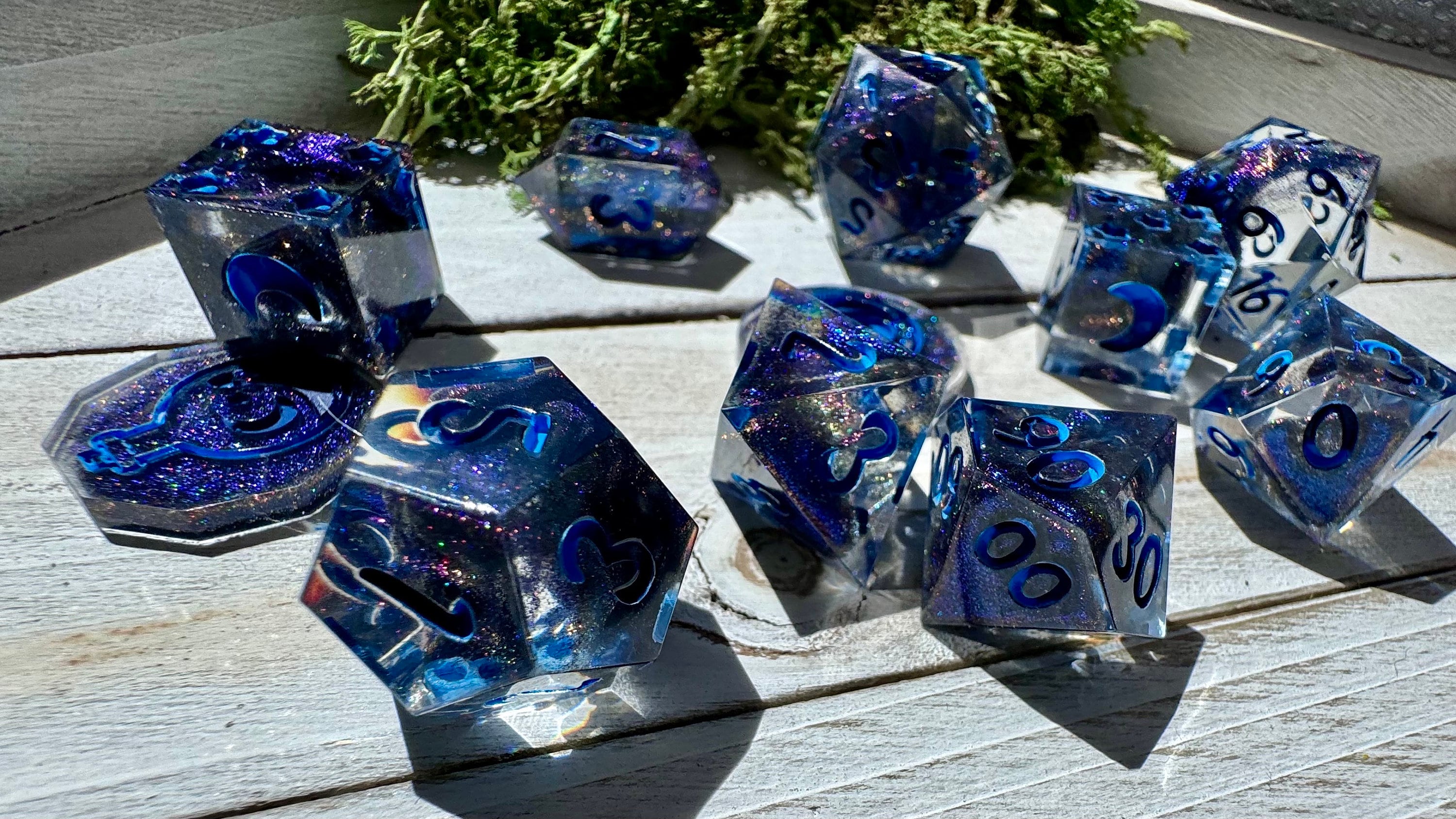Blue Iridescent Advantage Dice Set With Matching Potion Bottle Enhance ...