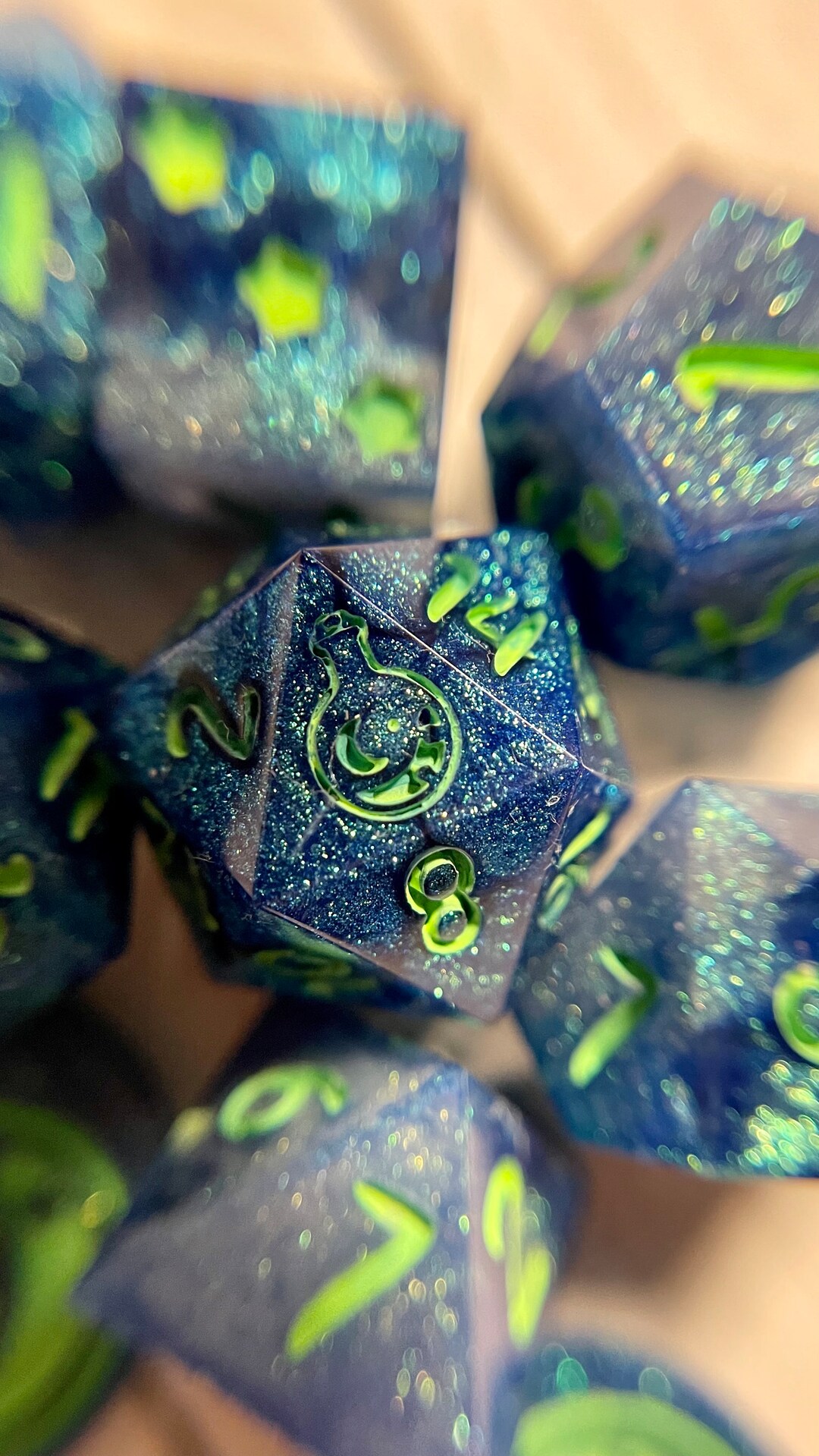 Blue and Green Pearlescent, Advantage, Sharp Edge, Handmade Dice With ...