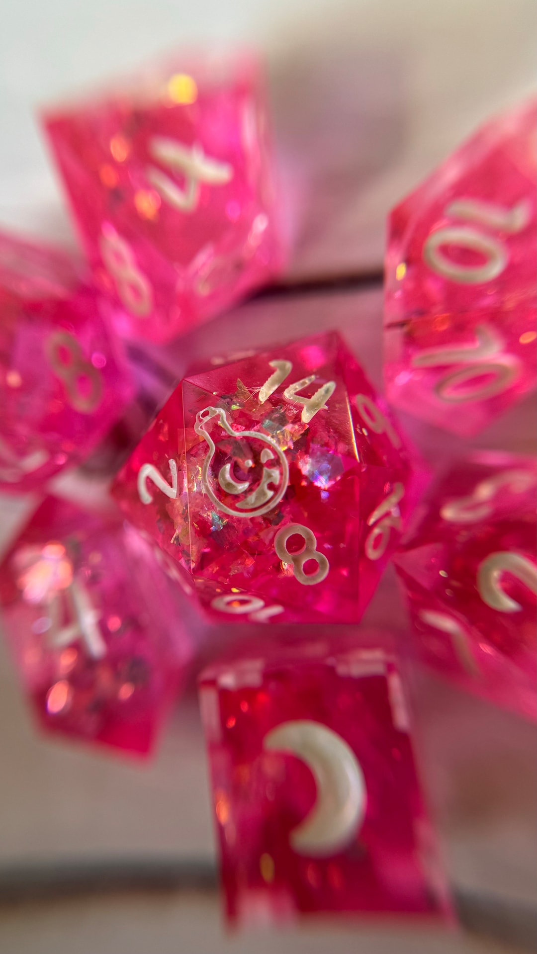 Neon Pink, Hot Pink, Sharp Edge, Handmade Dice With Potion Bottle for DND, D&D, Dungeons and ...