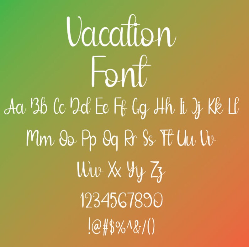 Vacation Font Digital Downloadable Font Letters Alphabet Numbers and ...