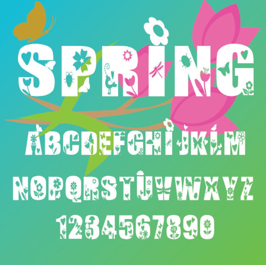 Spring Font Digital Downloadable Font Letters Alphabet and Numbers ...