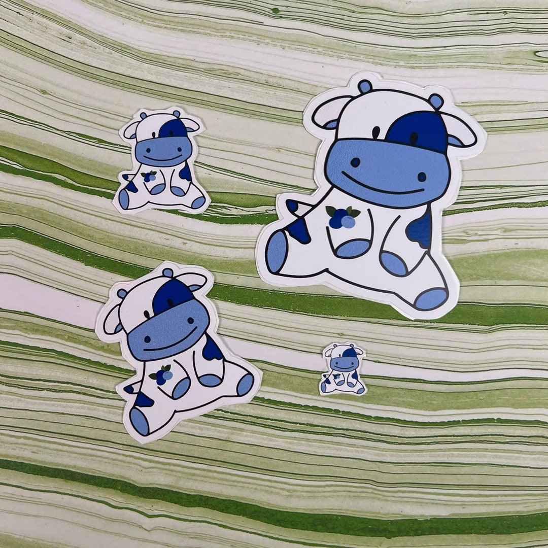Blueberry Cow Stickers Cow Kawaii Cartoon Stickers Cute Blue - Etsy