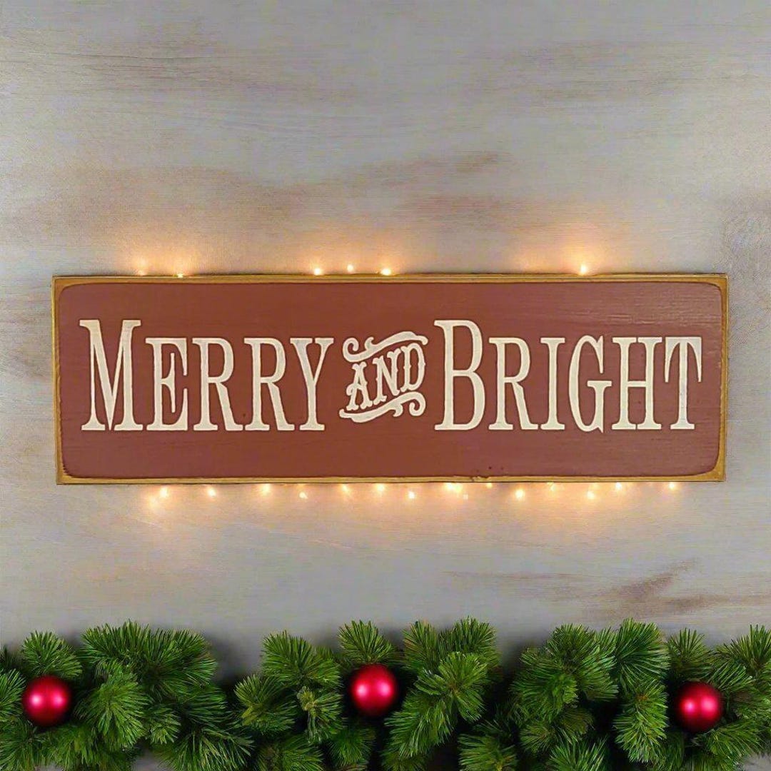 Merry and Bright Wooden Sign - Etsy